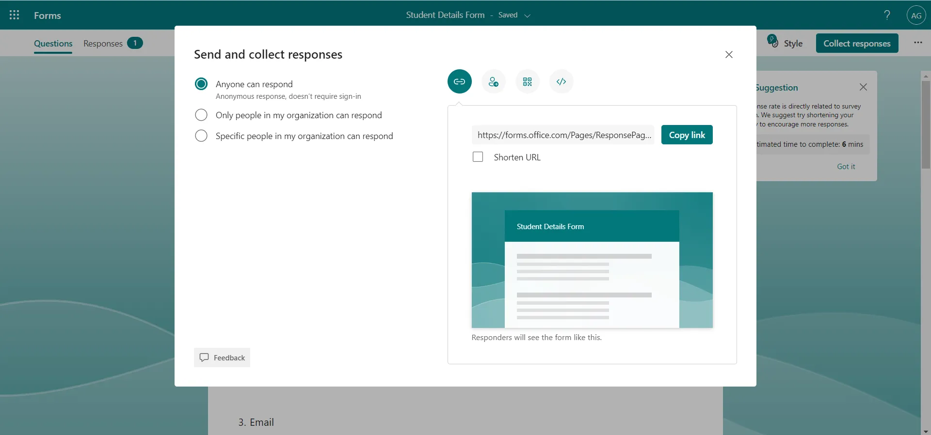 Share Microsoft Forms Ashish Coder